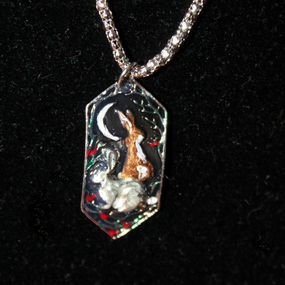 Hand Crafted | Jewelry | Hand Enameled Bunny With Red Roses Necklace ...